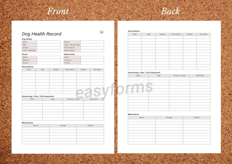 Dog Health Record Canva | Puppy Vaccination Form | Canine Medication ...
