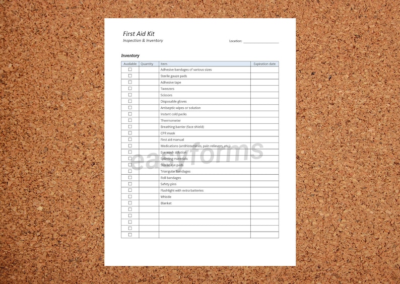 First Aid Kit Inspection Checklist & Inventory (printable/fillable PDF ...