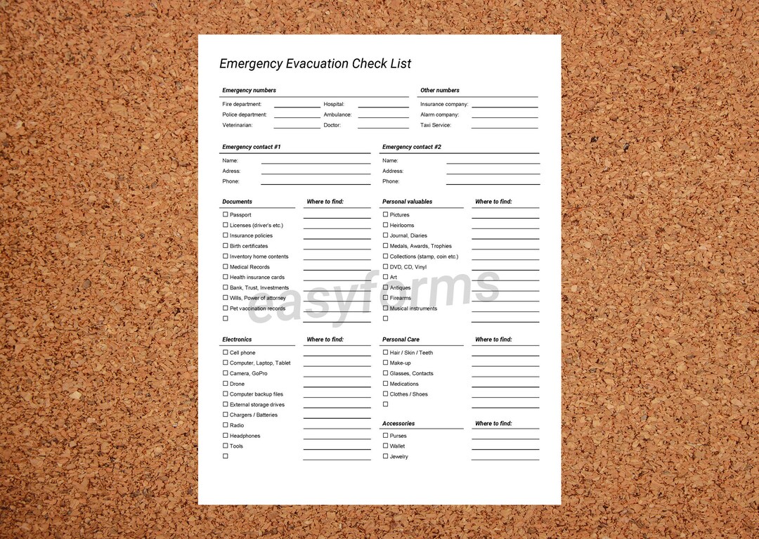 Emergency Evacuation Checklist: Printable Planner (PDF, Word) - Etsy
