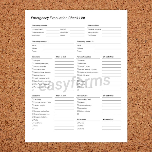 Emergency Evacuation Checklist - Etsy