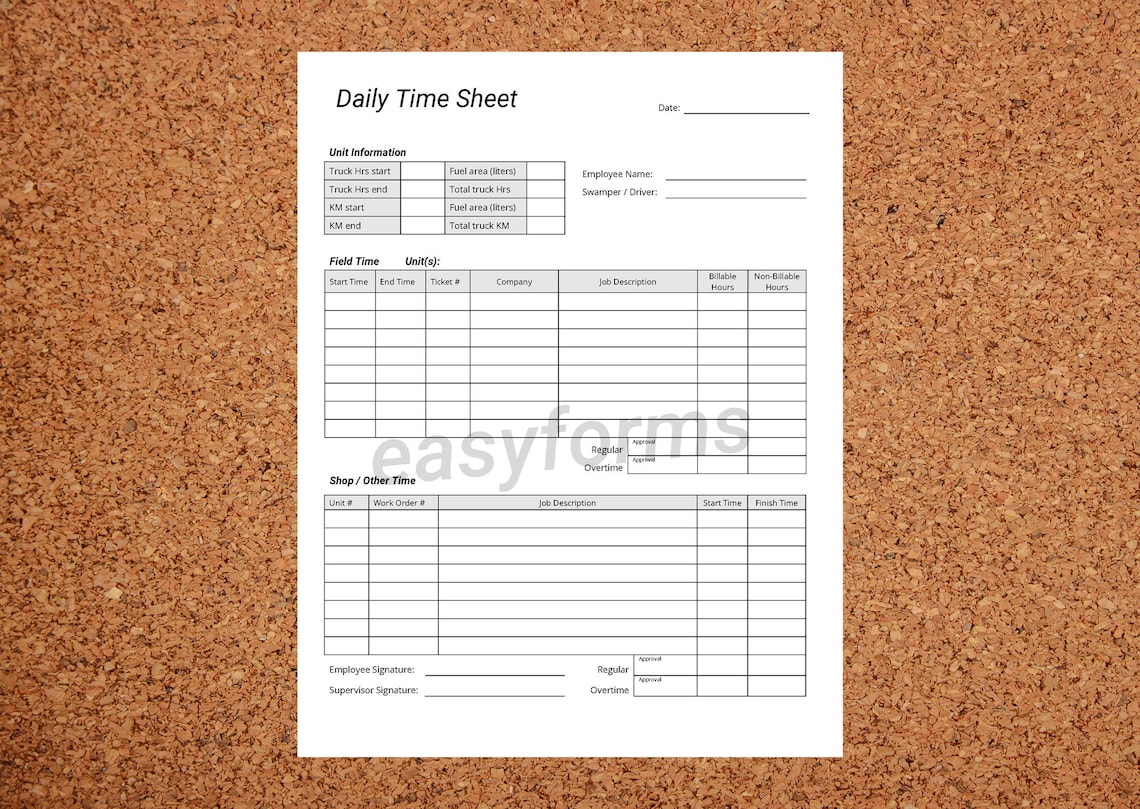 Daily Time Sheet Truck Driver | Driver Timecard Printable | | Daily ...