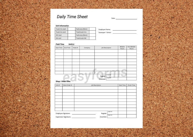 Truck Driver Daily Timesheet: Printable Fillable Timecard (PDF) - Etsy