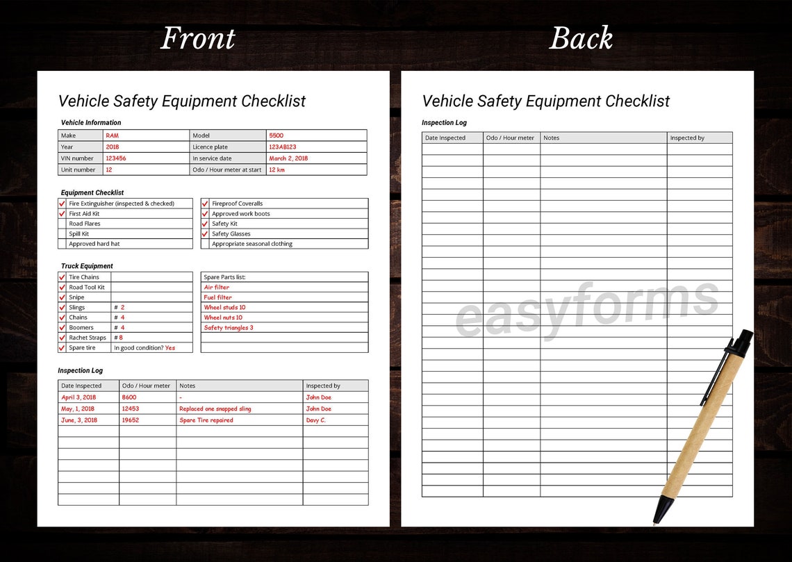Vehicle Safety Checklist: Daily Equipment Inspection (printable, Fillable, Editable) - Etsy