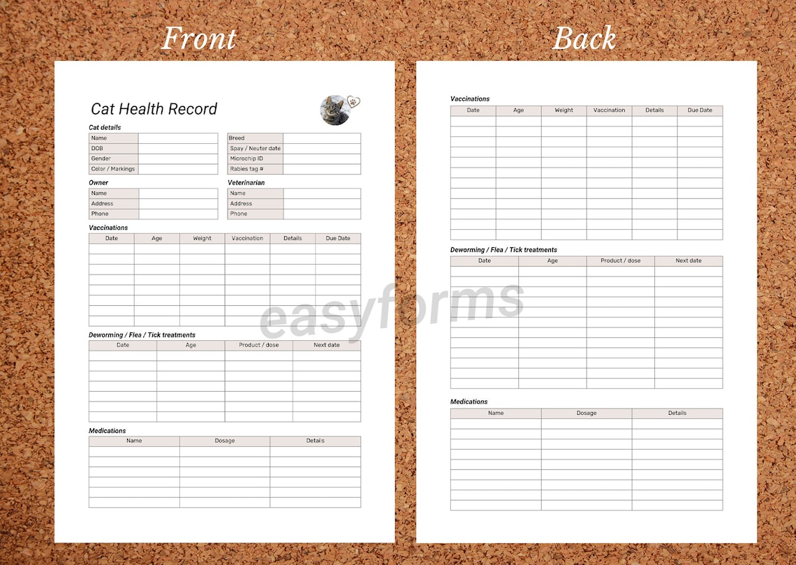 Cat Health Record Canva Template | Kitten Vaccination Record | Feline ...
