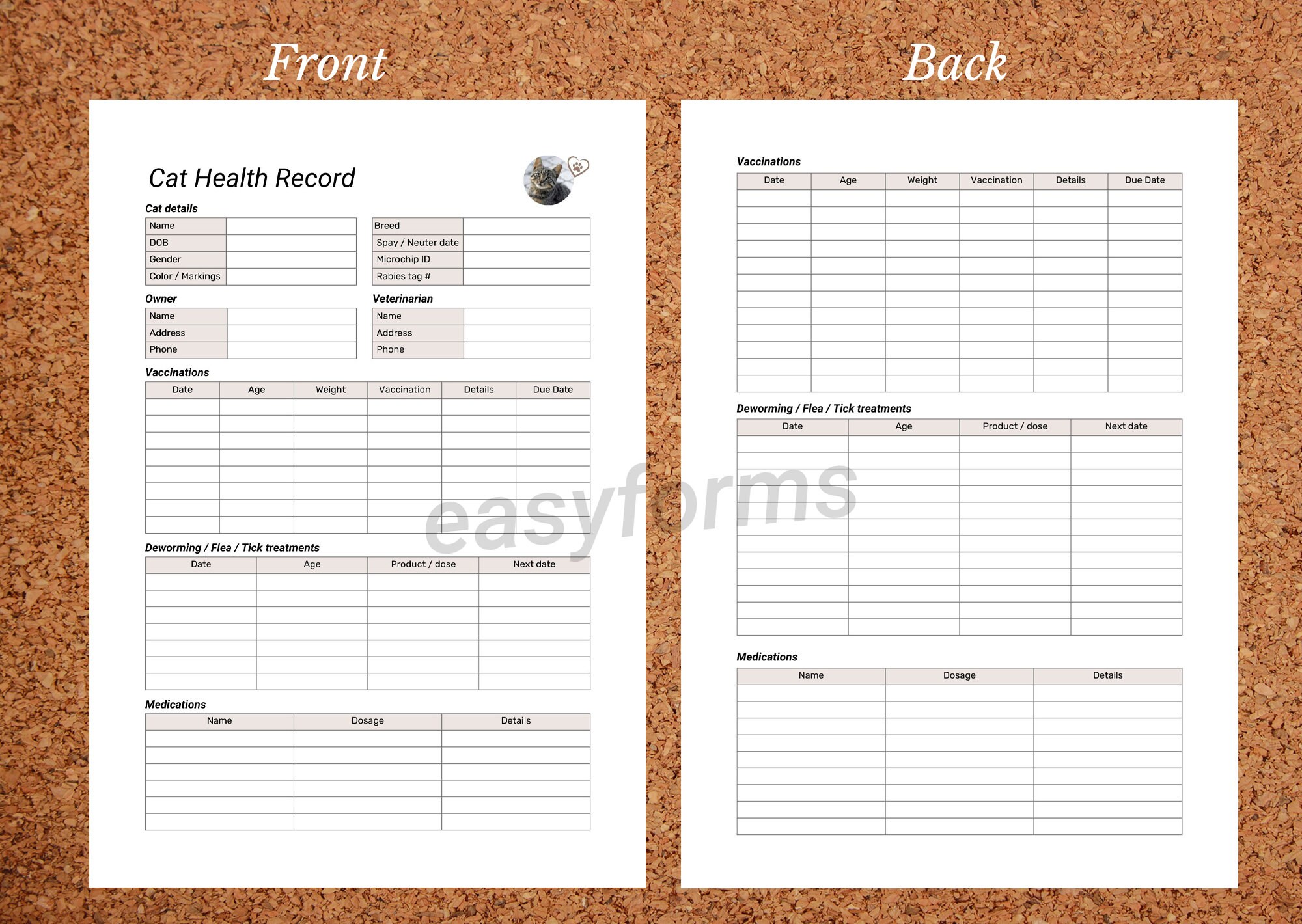 Cat Health Record Canva Template | Kitten Vaccination Record | Feline ...