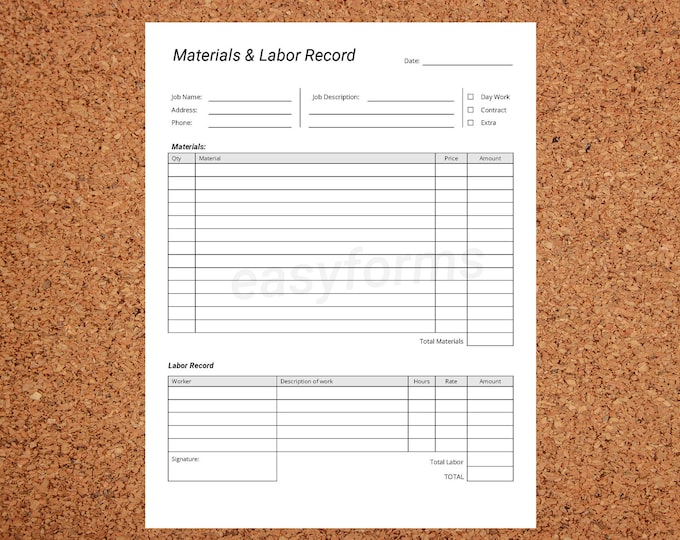 Simple Extra Work Order Ticket Template, T&M Template, Handyman Time ...
