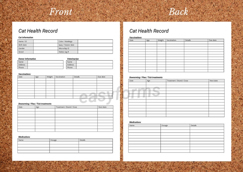 Cat Health Record Template: Kitten Vaccination, Medication, Vet Records ...