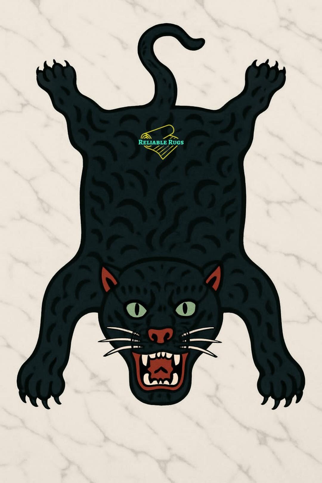 Premium Hand Tufted Angry Black Panther Rug Animal Shaped Wool Rug for ...