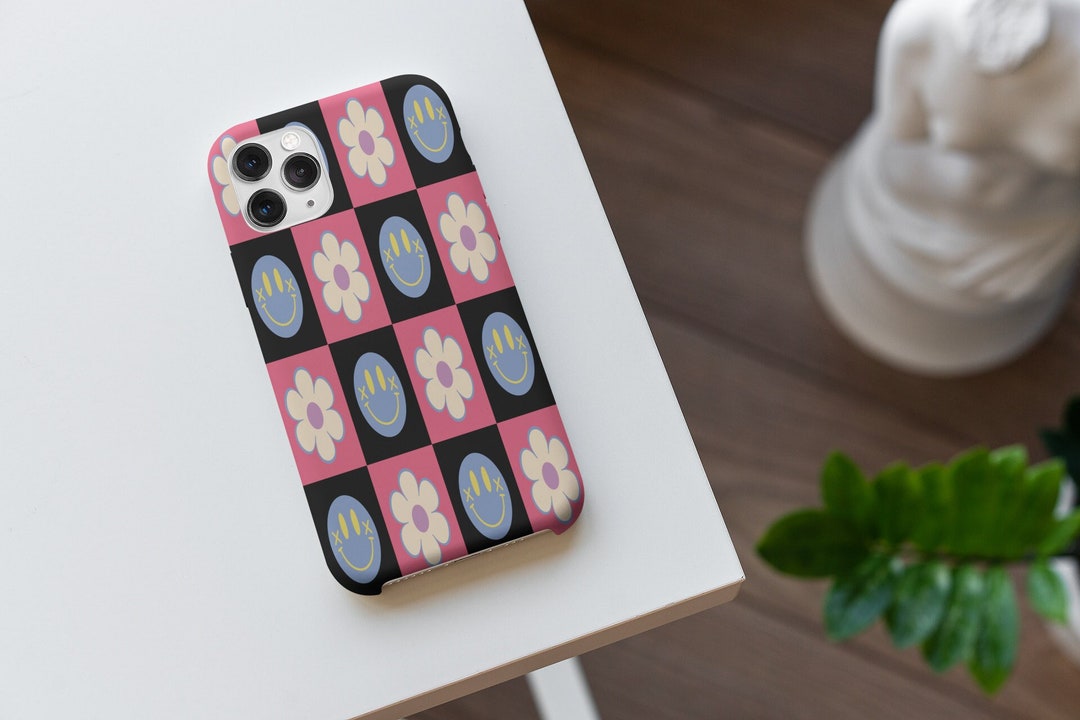 Smiley Face Retro Checkered Sunflower Checks Botanical Flower - Etsy