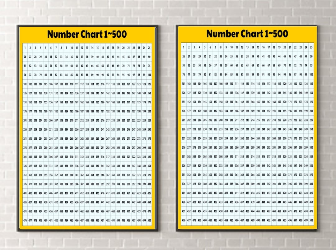 1 to 500 Number Chart Poster Number Till 500 Chart - Etsy Singapore