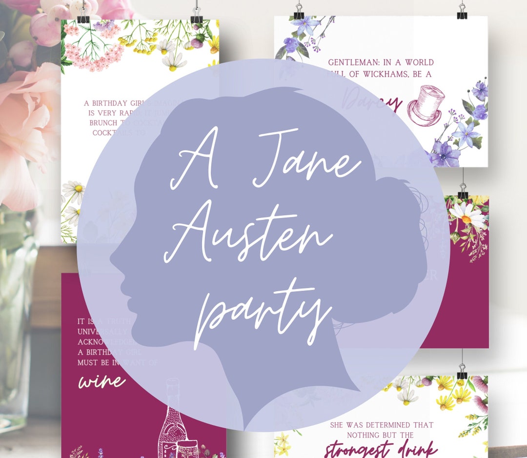 Jane Austen Birthday Party Posters | Pride & Prejudice Party ...