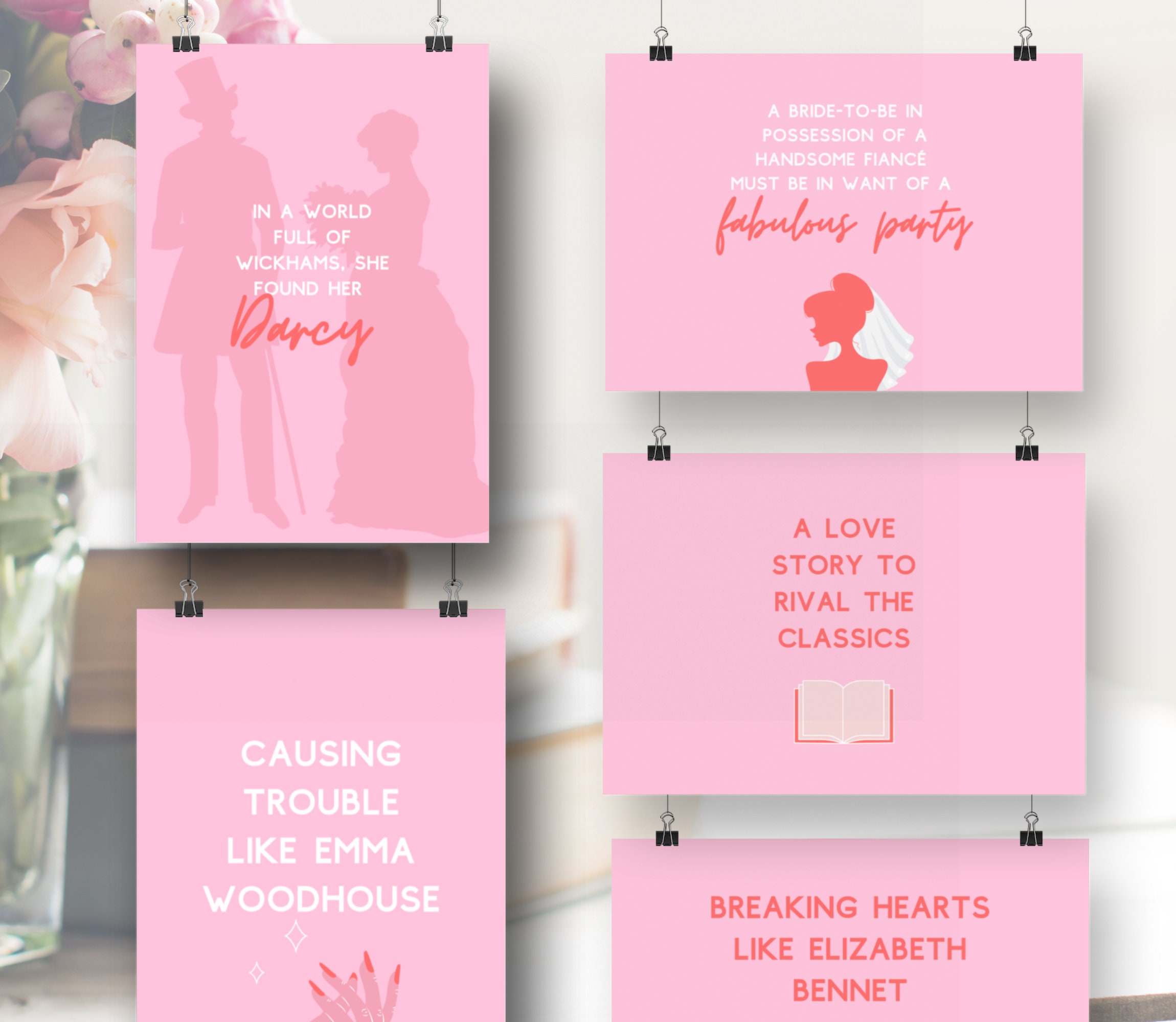 Jane Austen Bridal Shower Party Posters Pride & Prejudice, Emma Party ...