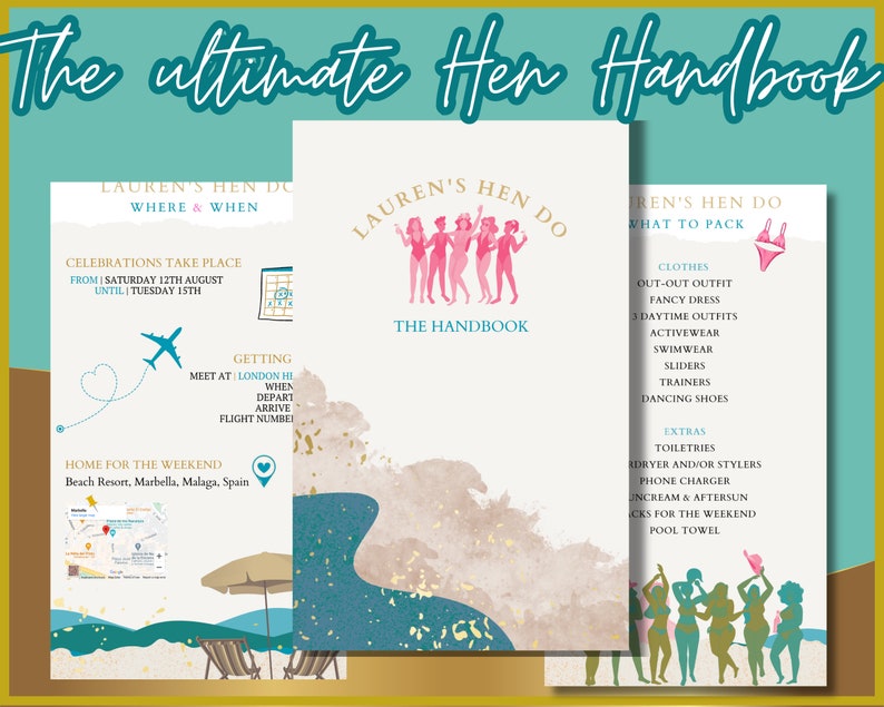 Digital Hen Party Itinerary Template | Beach Holiday Hen Do Weekend ...