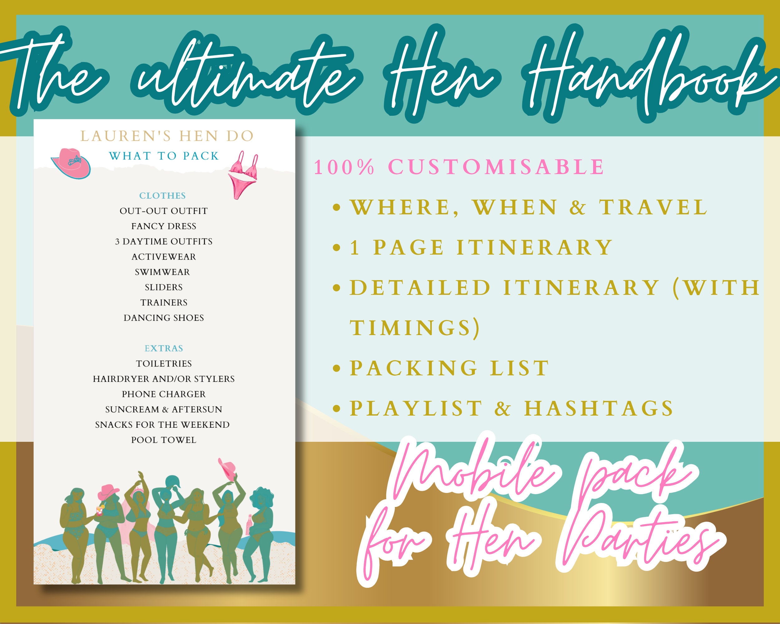 Digital Hen Party Itinerary Template | Beach Holiday Hen Do Weekend ...