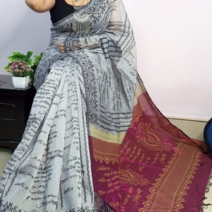Handmade Handloom Hand Waving Cotton Silk Hand Print Saree With BP ...