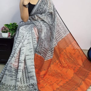 Handmade Handloom Hand Waving Cotton Silk Hand Print Saree With BP ...