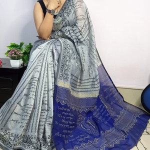 Handmade Handloom Hand Waving Cotton Silk Hand Print Saree With BP ...