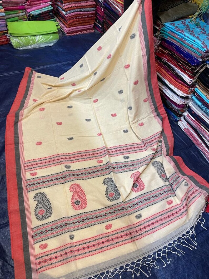 Handmade Handloom Hand Waving Asam Cotton Baluchori Saree With BP ...