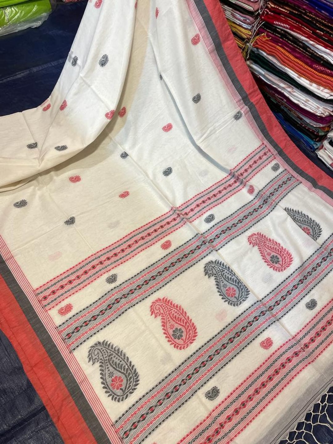 Handmade Handloom Hand Waving Asam Cotton Baluchori Saree With BP ...