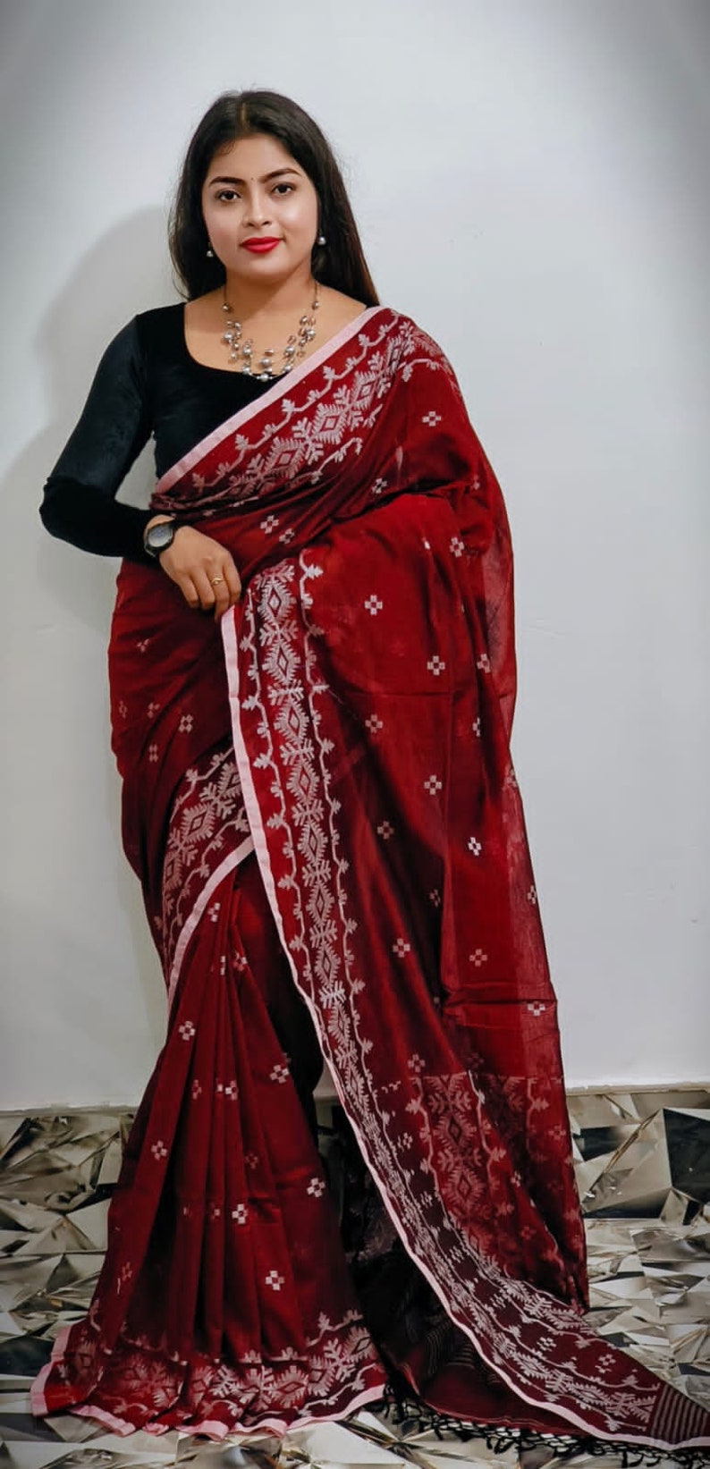 Handmade Handloom Hand Waving Cotton Jamdani Saree With BP Indian ...