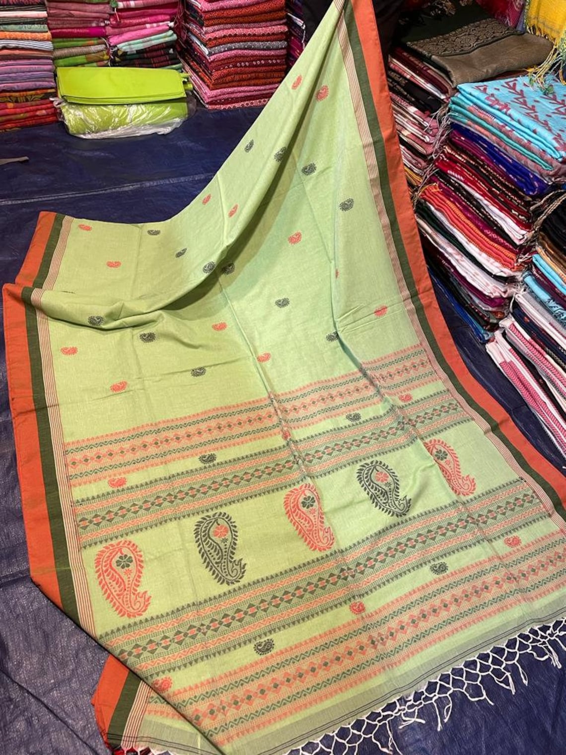 Handmade Handloom Hand Waving Asam Cotton Baluchori Saree With BP ...