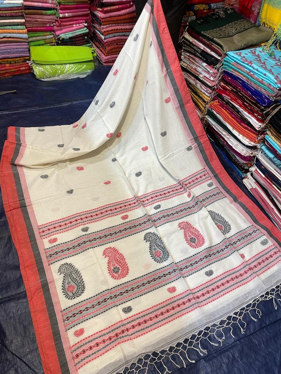 Handmade Handloom Hand Waving Asam Cotton Baluchori Saree With BP ...