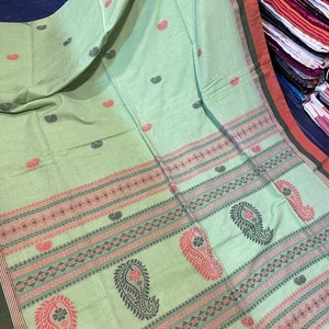 Handmade Handloom Hand Waving Asam Cotton Baluchori Saree With BP ...