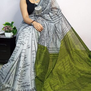Handmade Handloom Hand Waving Cotton Silk Hand Print Saree With BP ...
