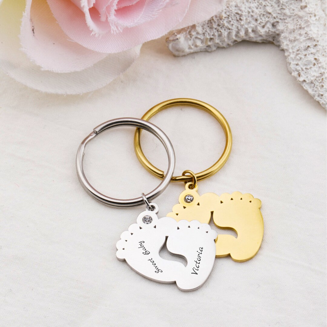 Engraved Baby Foot Keychain: Personalized New Mom Gift - Etsy
