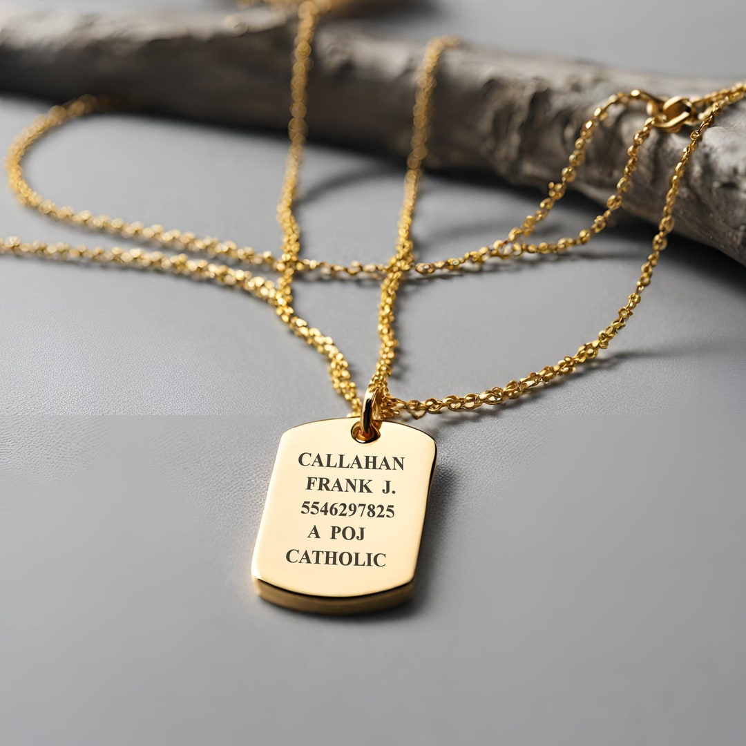 Engraved Dog Tag Necklace - Customizable Name & Message Jewelry - Etsy