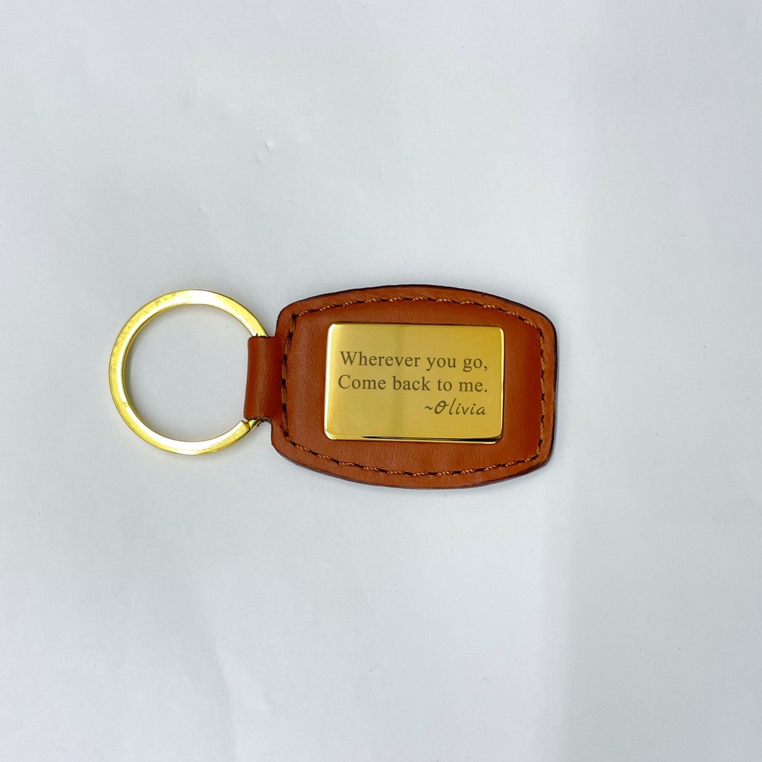 Engraved Leather Gold Keychain, Custom Keyring, Family Name Keys Chains ...