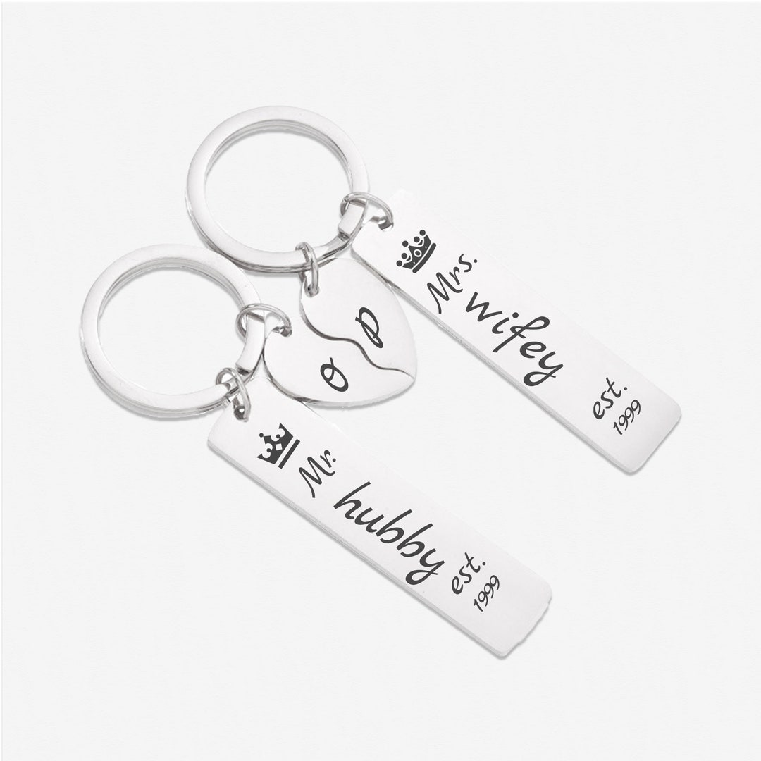 Engraved Half Heart Keychain Set: Matching Stainless Steel Couple ...