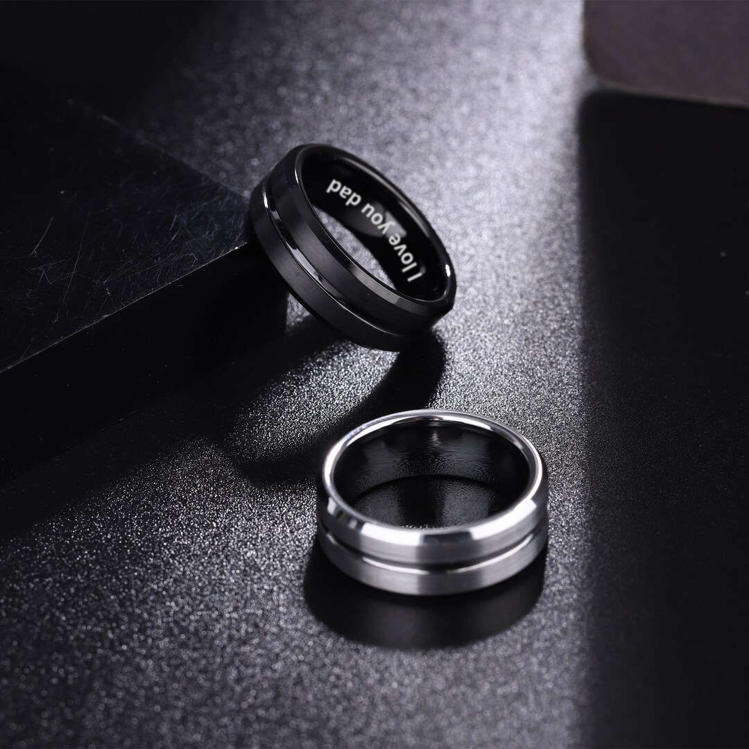 Black Silver Tungsten Couples Rings, Dainty Wedding Band, Custom ...