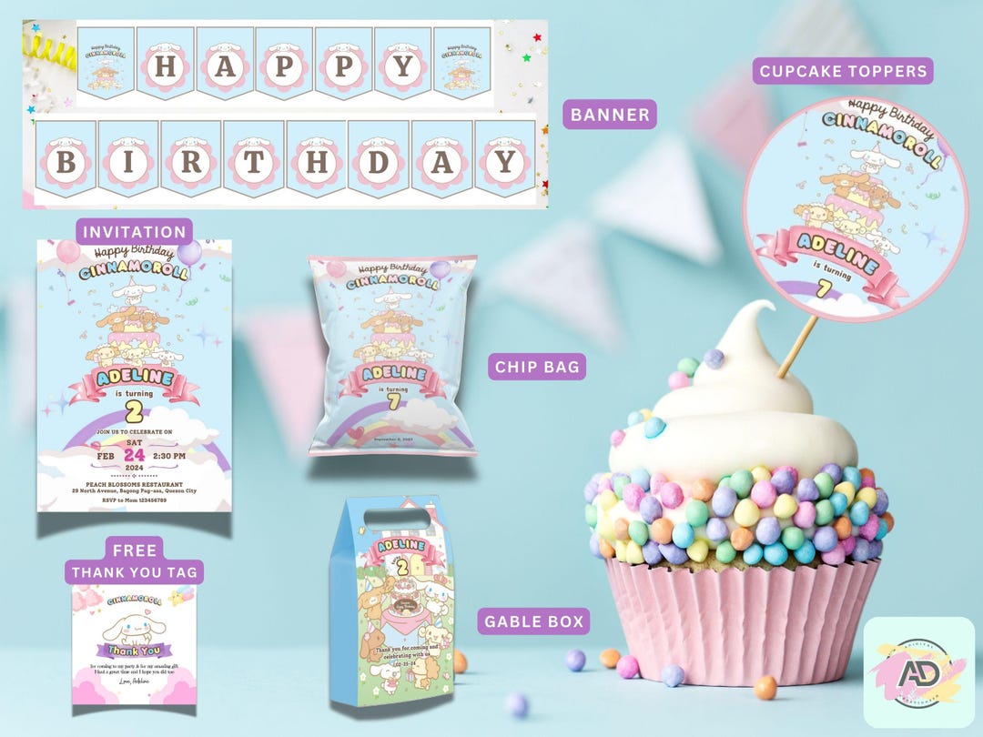 Editable Birthday Party Favors Set Template Cinnamo Birthday Set ...