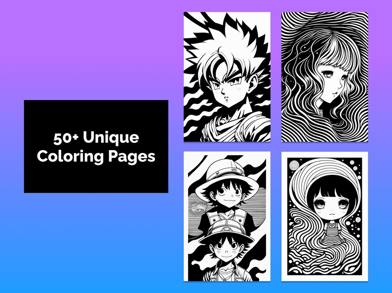 Printable Anime Coloring Book With 50 Unique Designs for All Ages ...