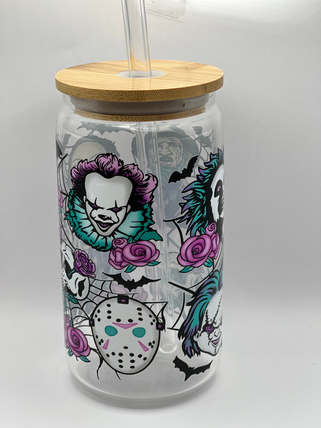 Scary Movie Faces 16oz Glass Can With Bamboo Lid & Glass - Etsy