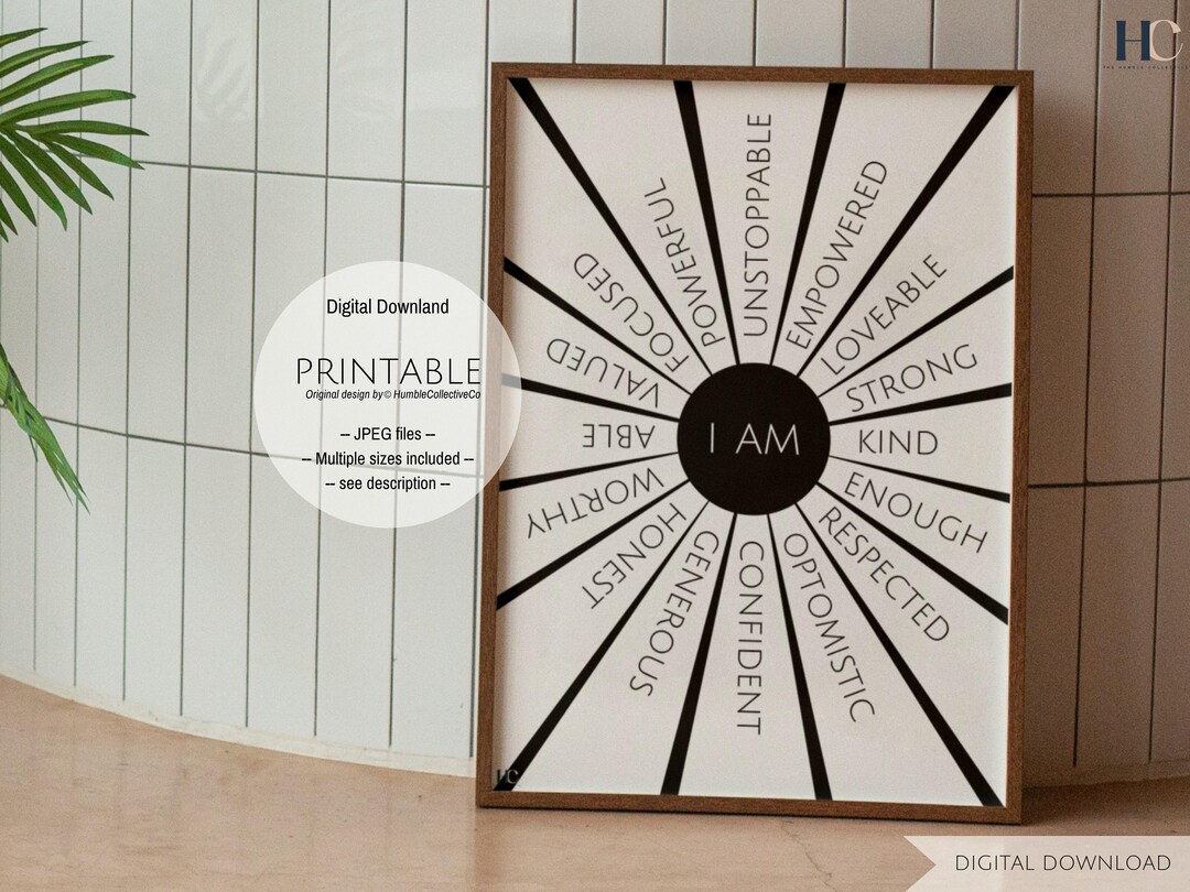 I Am Affirmation Wall Art Printable Download Motivational Poster Trendy ...