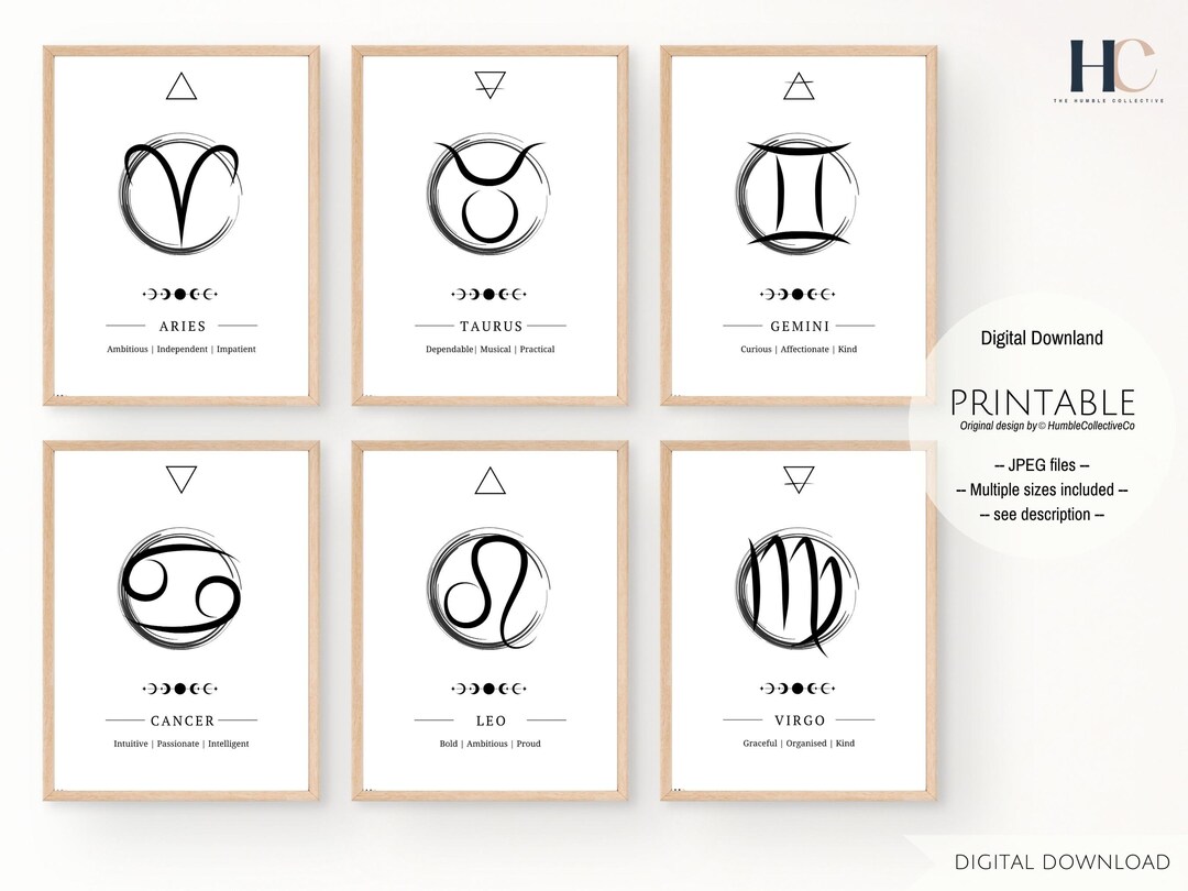 Set of 12 Star Sign Boho Wall Art Minimalist Astrology Horoscope ...