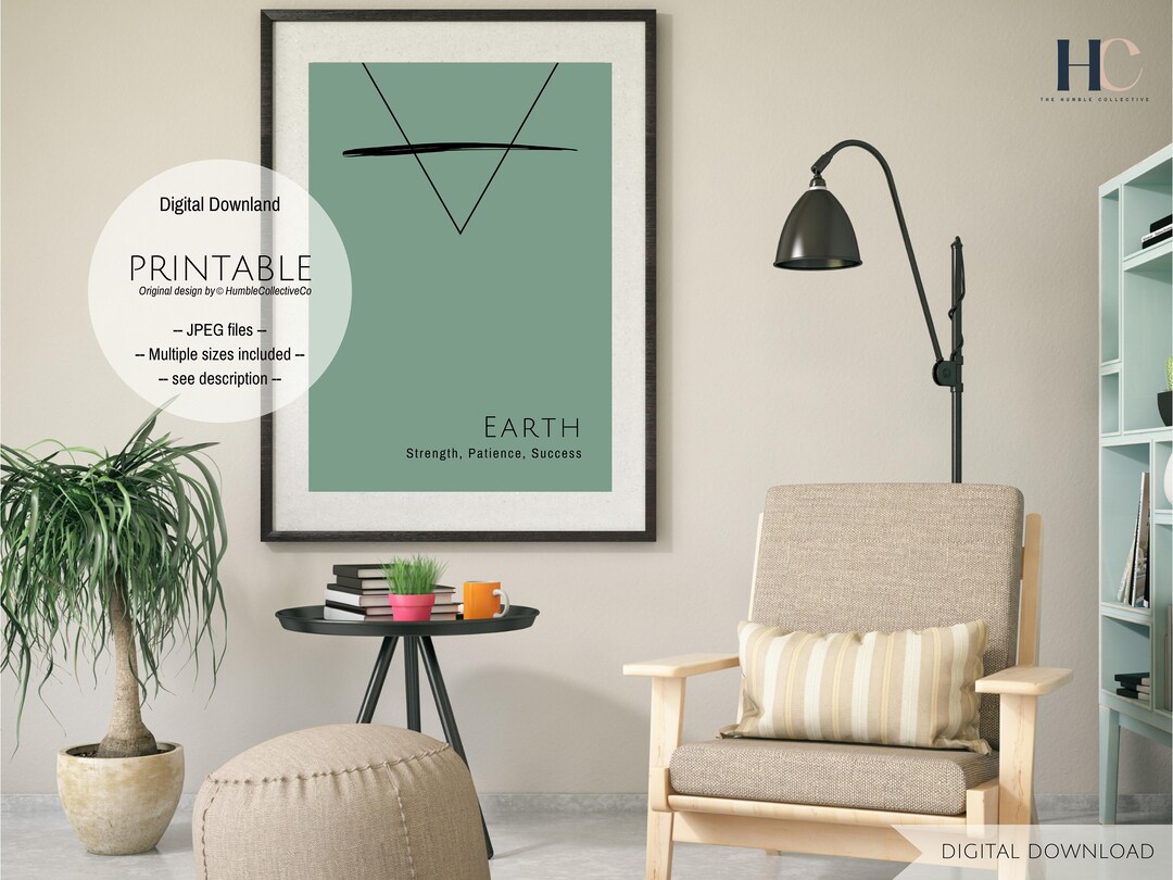 Nature Earth Green Printable 5 Elements, Mindful Energy Simple Instant ...