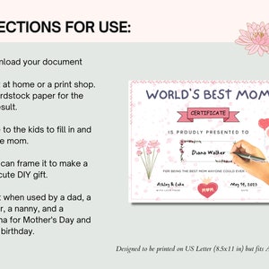 World's Best Mom Certificate Printable | Mother's Day Unique Gift From ...