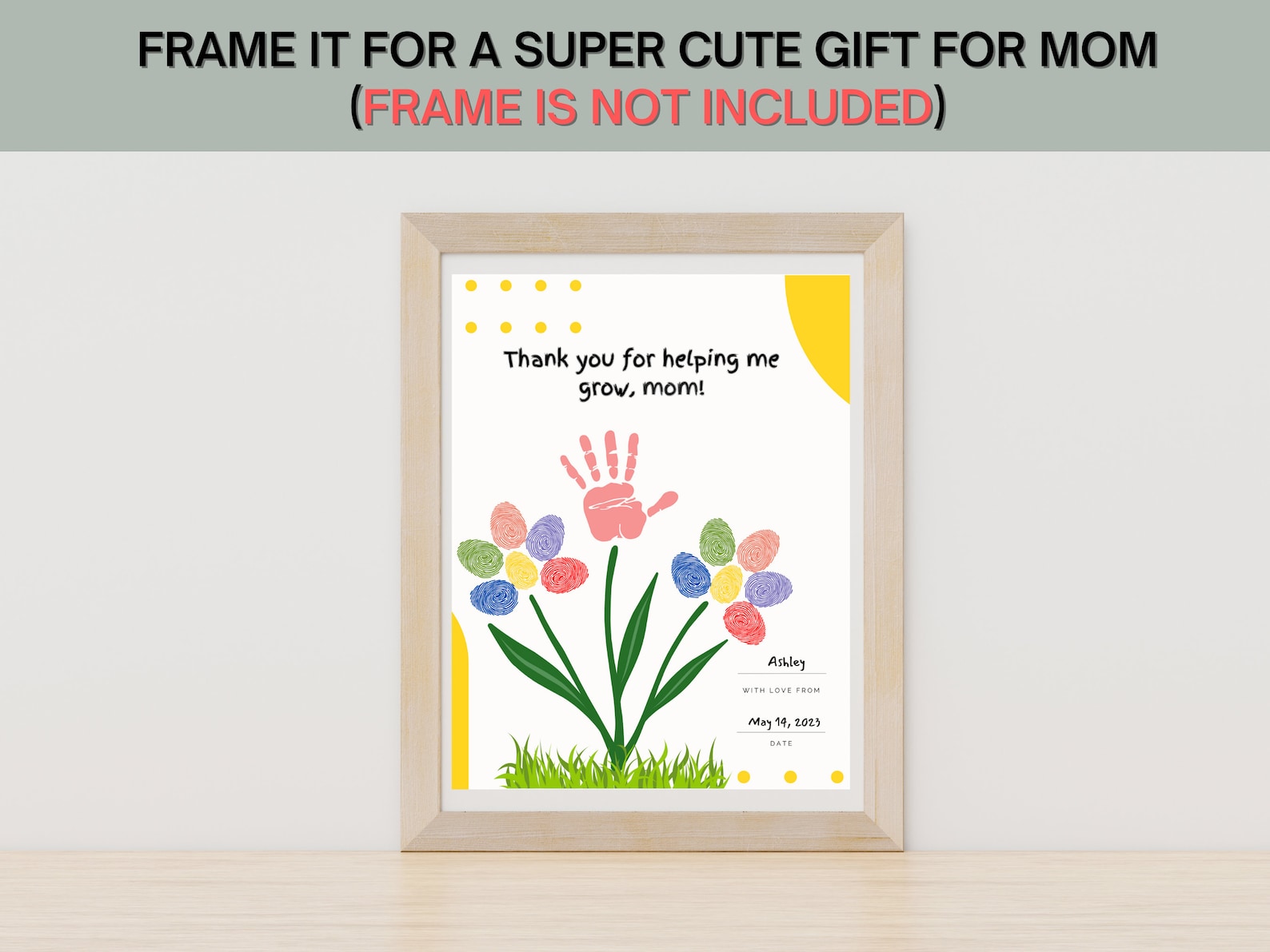Flower Handprint Gift From Kids Printable | Fingerprint Gift for Mom ...