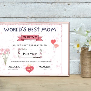 World's Best Mom Certificate Printable | Mother's Day Unique Gift From ...