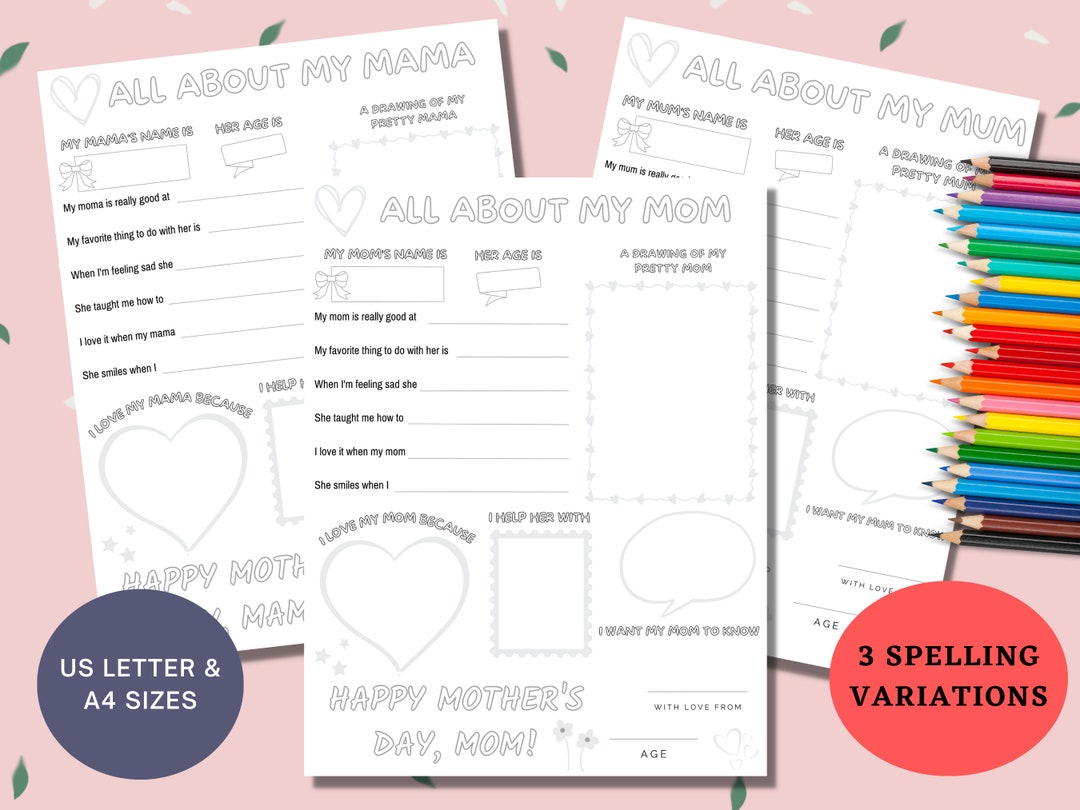 All About My Mom Printable Fill in the Blanks Questionnaire for Mother ...