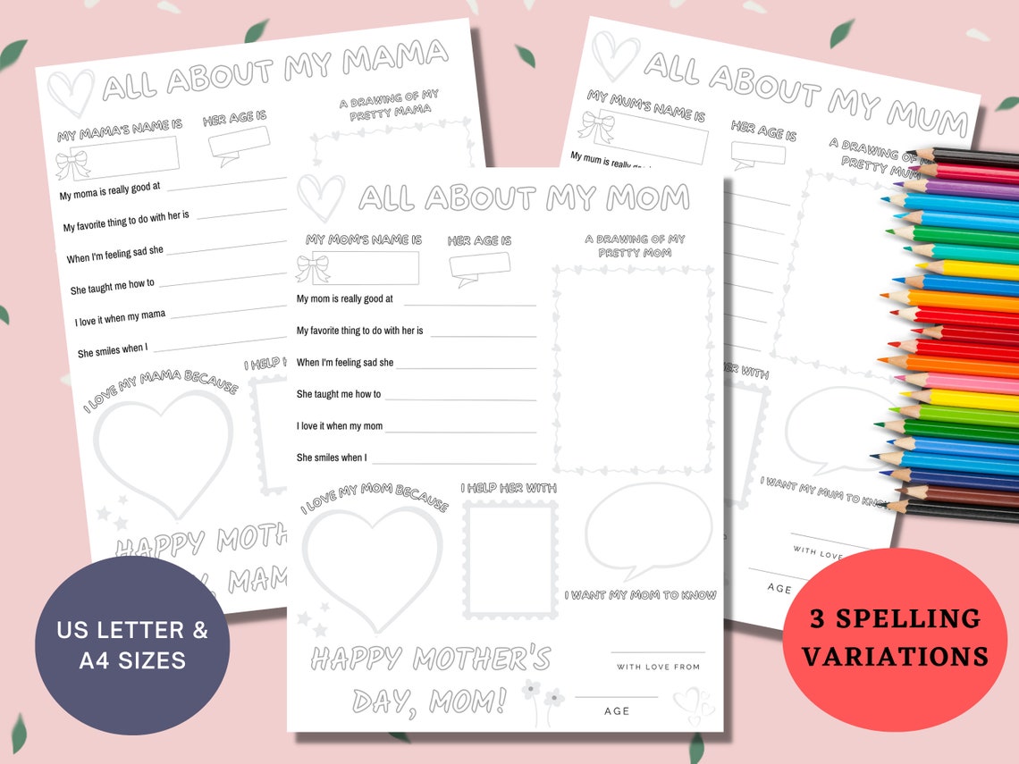All About My Mom Printable Fill in the Blanks Questionnaire for Mother ...