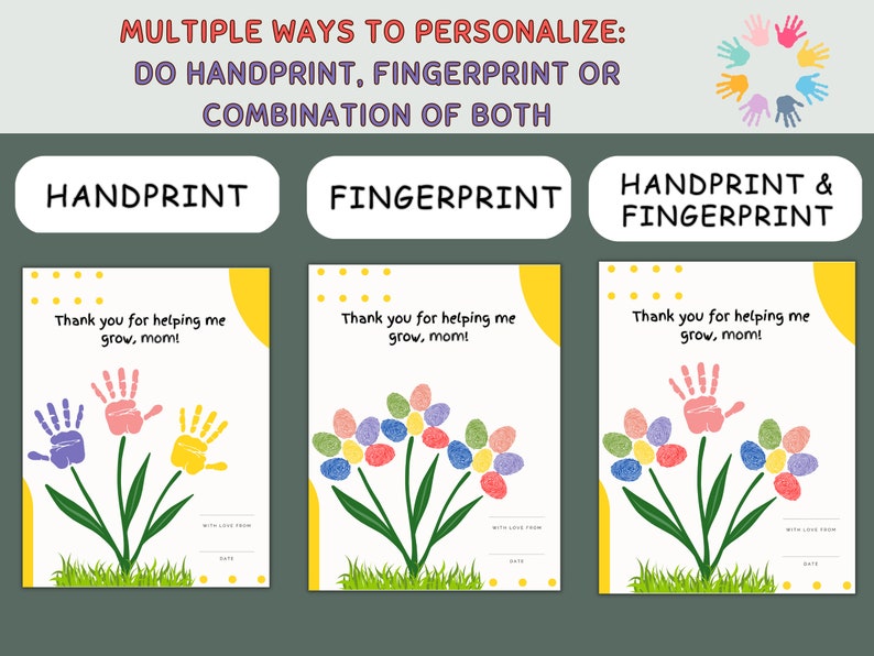 Flower Handprint Gift From Kids Printable | Fingerprint Gift for Mom ...
