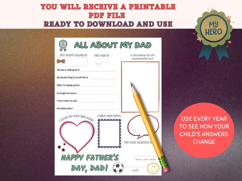 All About My Dad Printable Fill in the Blanks Questionnaire for Father ...