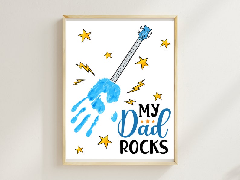 My Dad Rocks Guitar Handprint Craft for Father's Day, Child Handprint ...
