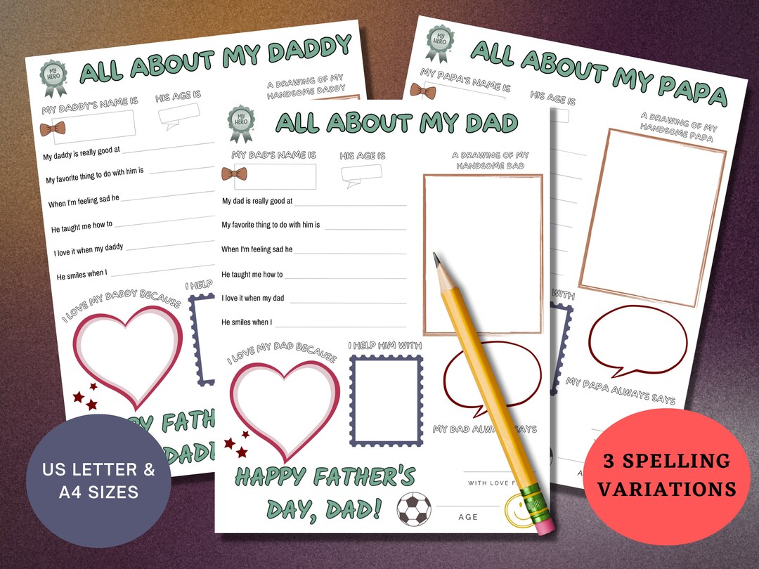 All About My Dad Printable Fill in the Blanks Questionnaire for Father ...