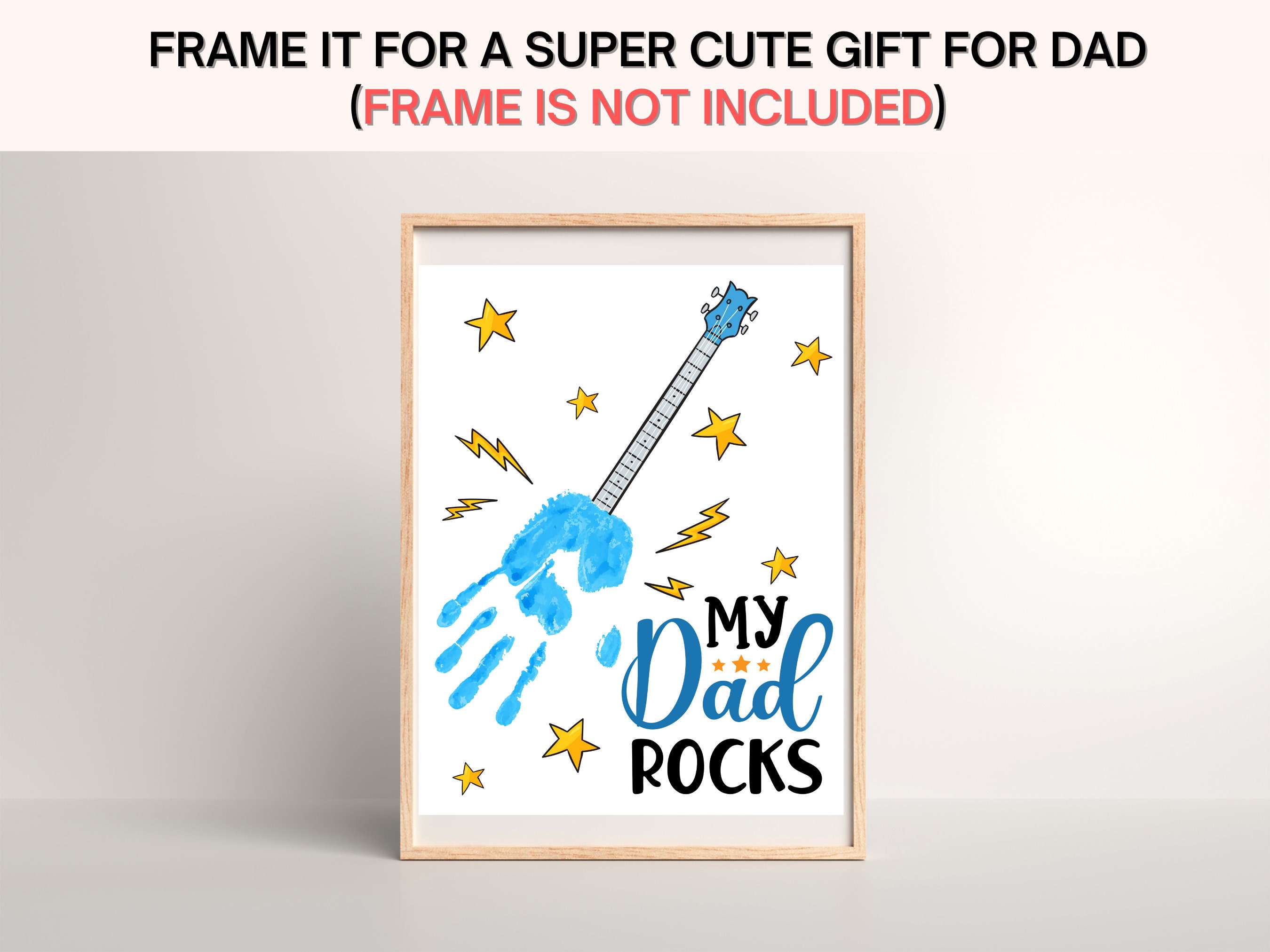 My Dad Rocks Guitar Handprint Craft for Father's Day, Child Handprint ...