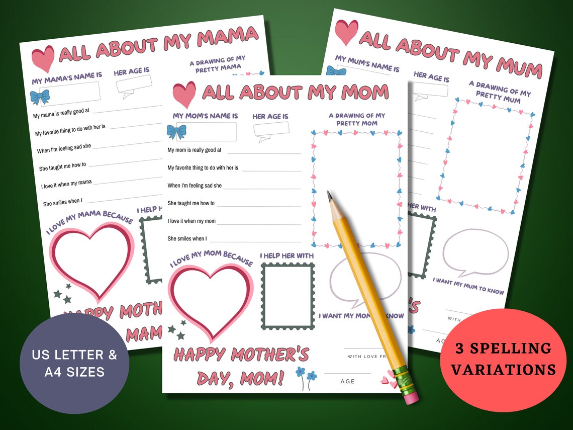 All About My Mom Printable Fill in the Blanks Questionnaire for Mother ...
